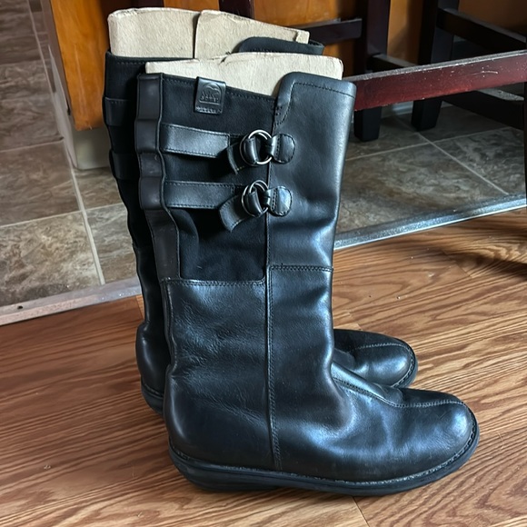 Sorel | Shoes | Sorel Hoonah Riding Boots Black Leather Waterproof Warm ...